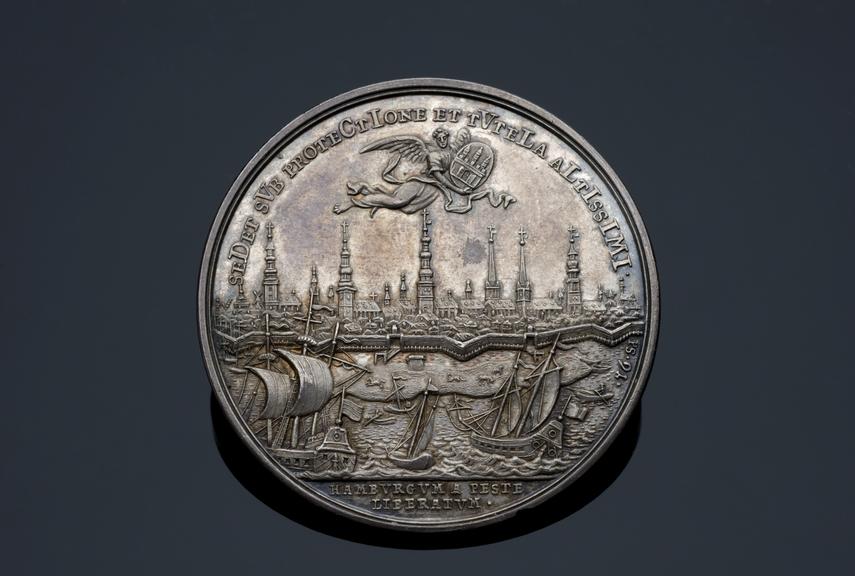 Silver medal commemorating the deliverence of Hamburg from plague ...