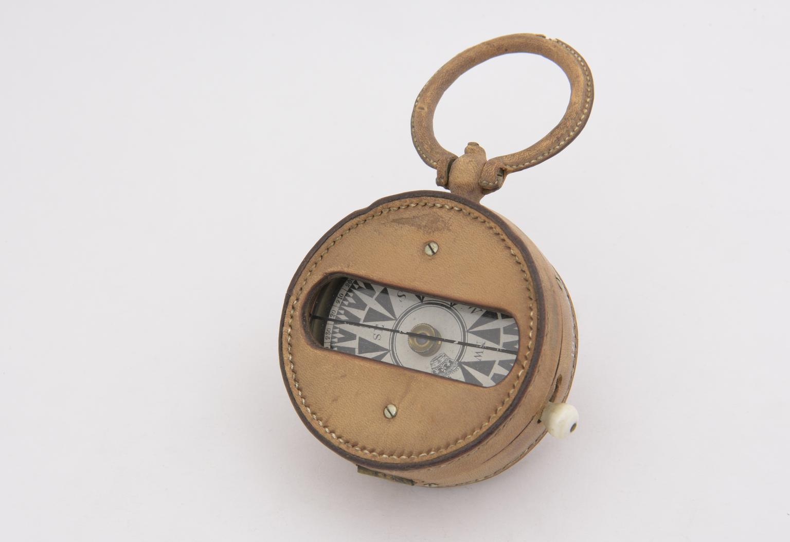 Leather-bound metal compass with ivory handle used by sledge parties on ...