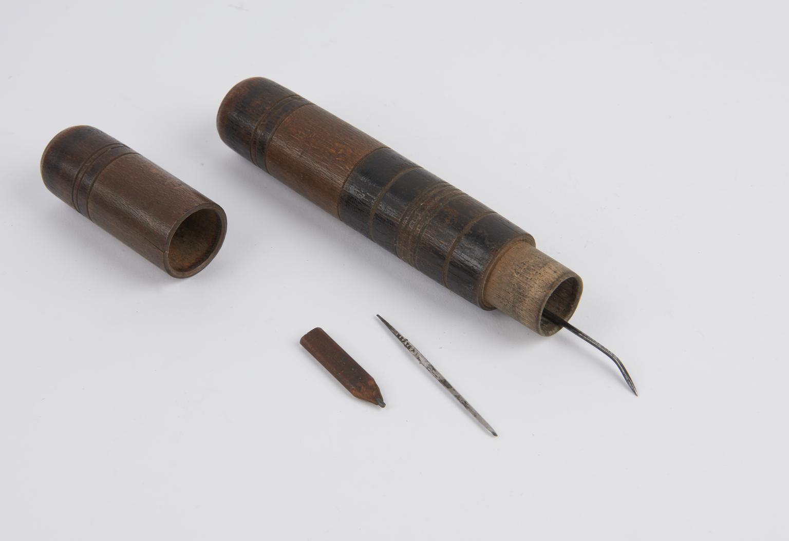 Saddler's needle awl case in painted birch with a stub pencil | Science ...