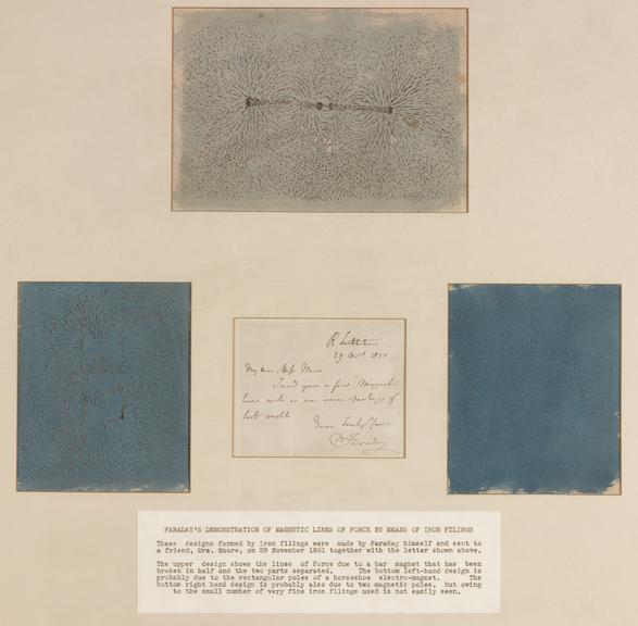 Three magnetic line of force patterns made by Faraday and given to a ...