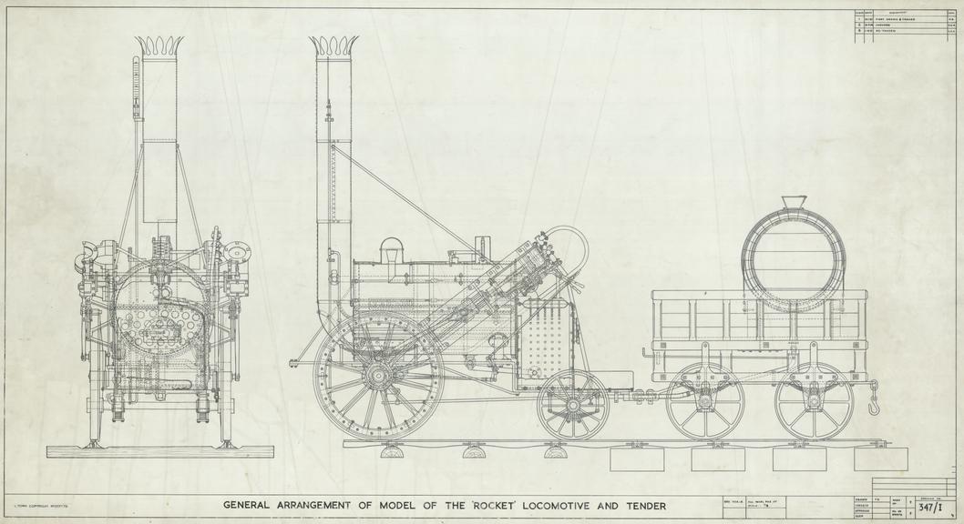 Model of the "Rocket" locomotive drawings | Science Museum Group Collection