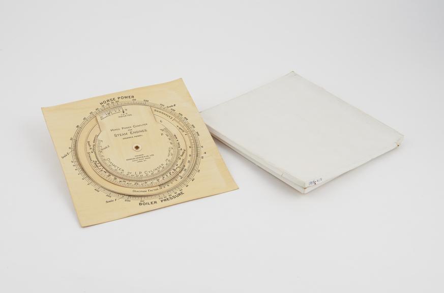 Circular slide rule for calculating steam engine horse power | Science ...