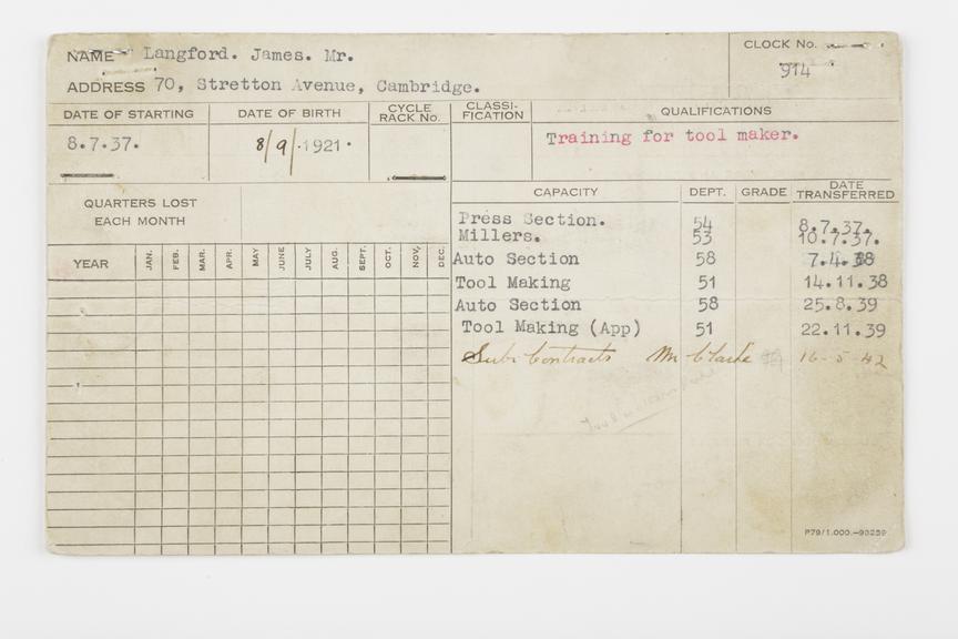 James Longford Apprenticeship Record | Science Museum Group Collection