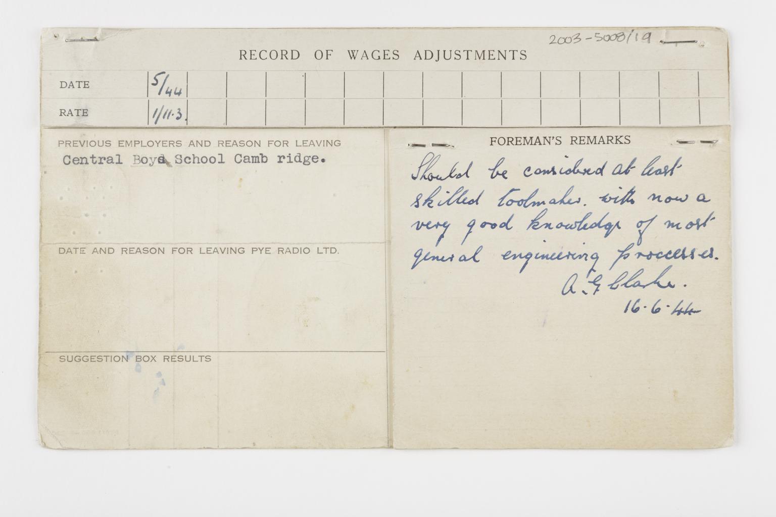James Longford Apprenticeship Record | Science Museum Group Collection