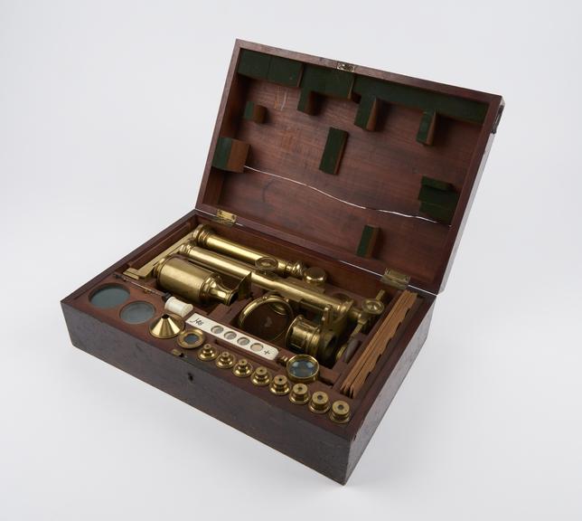 New Improved' universal compound microscope with fitted mahogany case ...