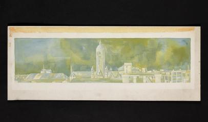 Watercolour, sketch view from Science Museum rooftop north to the park ...