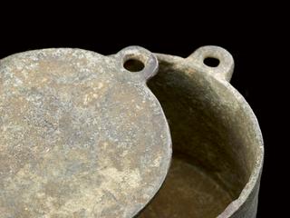 Small cylindrical bronze jar with lid | Science Museum Group Collection