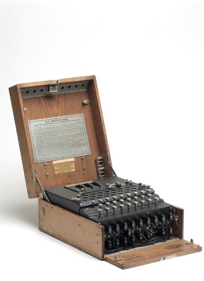 Three-ring Enigma cypher machine in oak wood transit case | Science ...