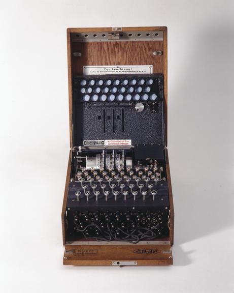 Three-ring Enigma cypher machine in oak wood transit case | Science ...
