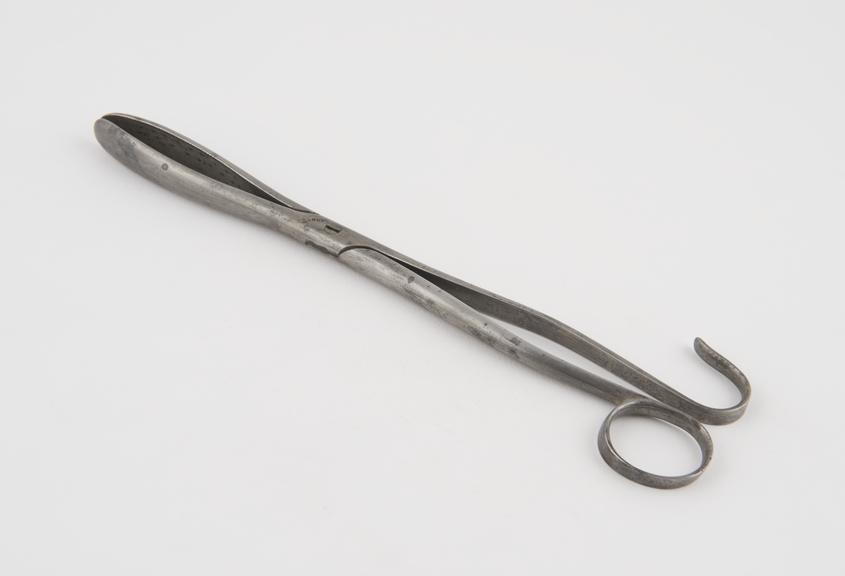 Small pair of straight lithotomy forceps with scoop-shaped blades and ...
