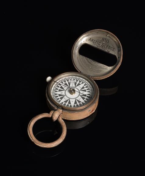 Leather-bound metal compass with ivory handle used by sledge parties on ...
