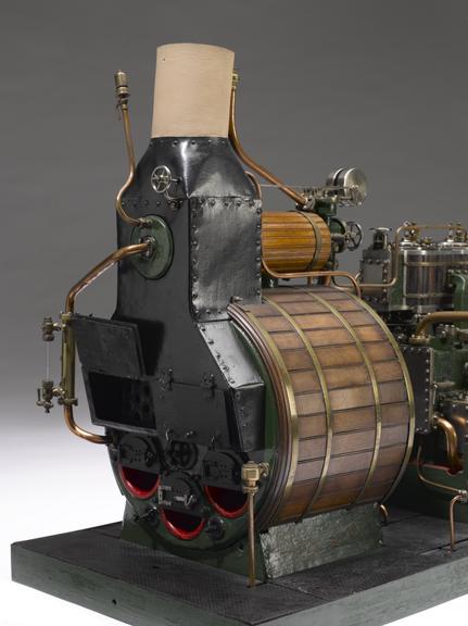 Model, of a two-cylinder inverted compound type engine and boiler ...