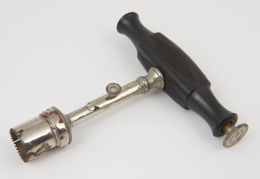 Cranial trephine with wooden handle | Science Museum Group Collection