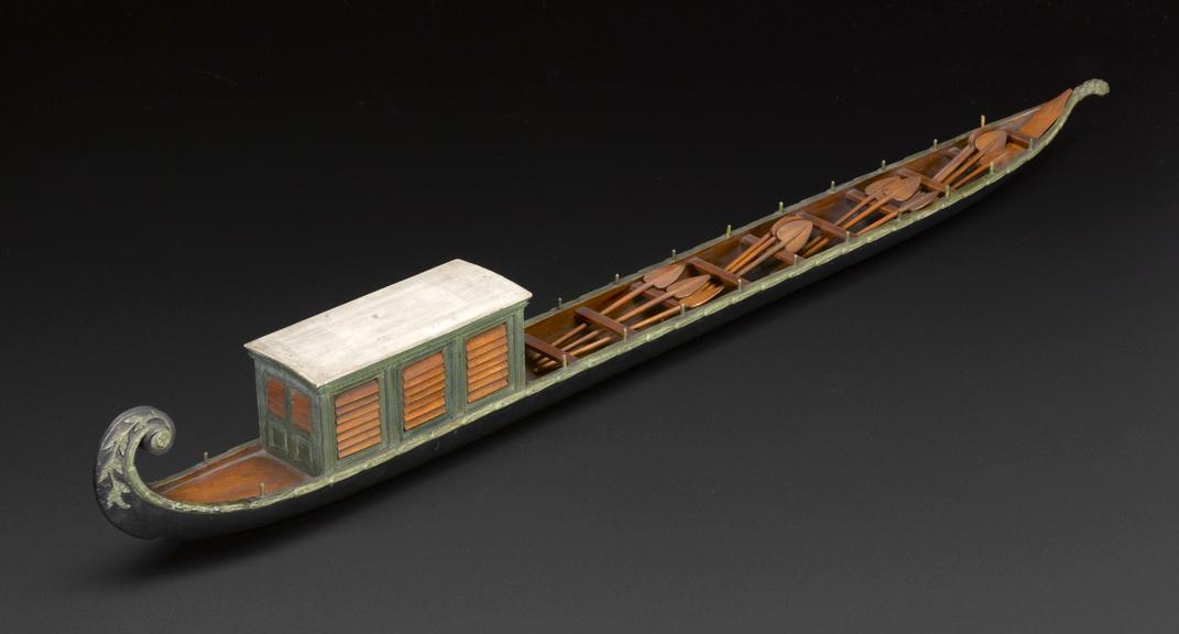 Model of Pamban Manche, or Snake-Boat, river paddle-boat with cabin ...