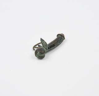 Bronze amulet in form of erect phallus with testicles and wings ...
