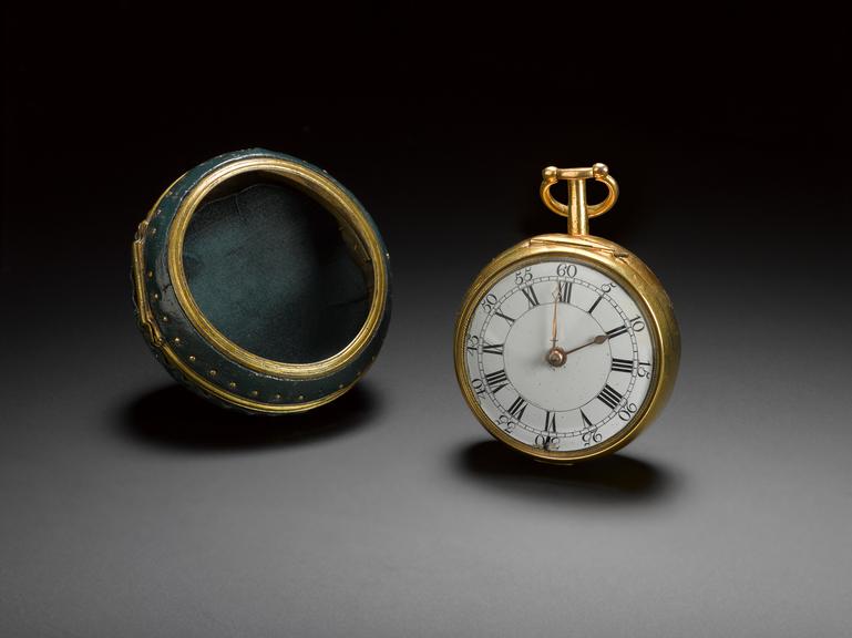 Pair-cased pocket watch in pinchbeck and leather outer casing with ...
