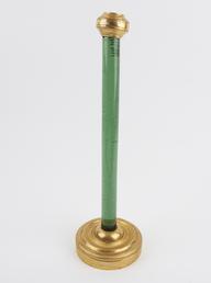 Insulating stand: green glass rod on gilded base and wooden cap ...
