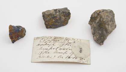 Copper ore occurring in spathic iron ore. From the Brendon Hills ...