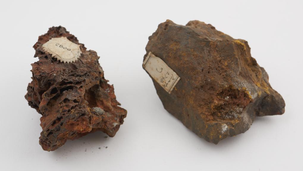 Specimens illustrating the conversion of iron pyrites into brown iron ...