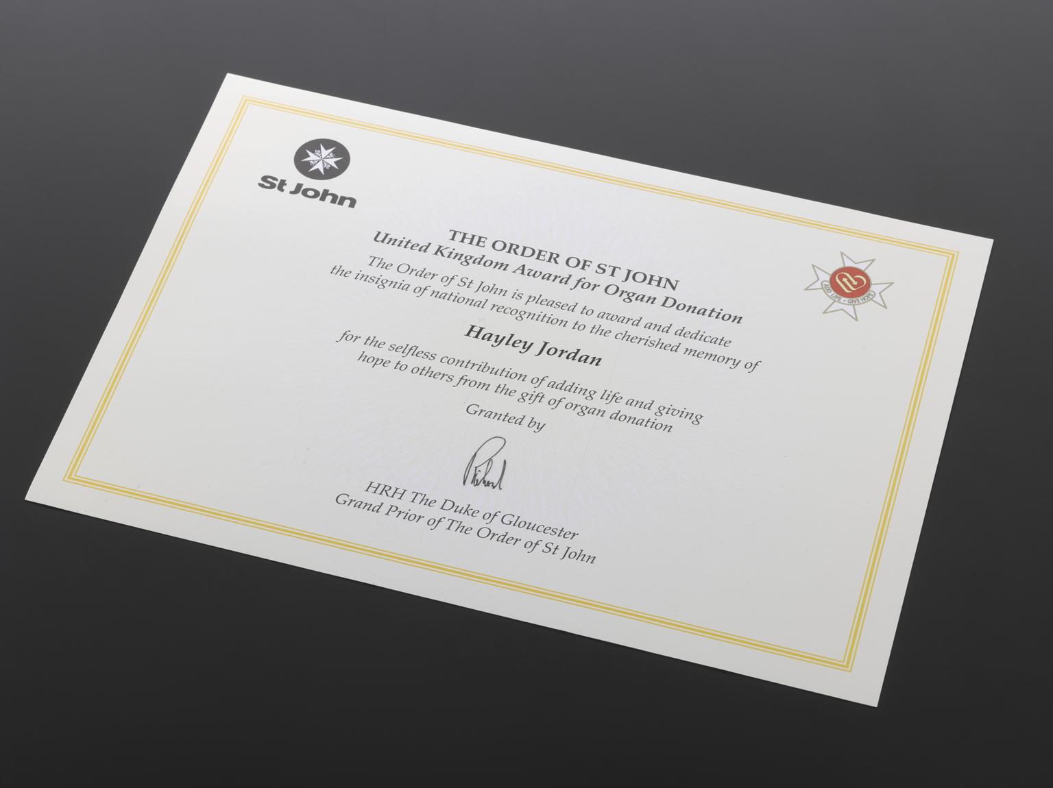 Copy of the citation given to Hayley Jordan | Science Museum Group ...