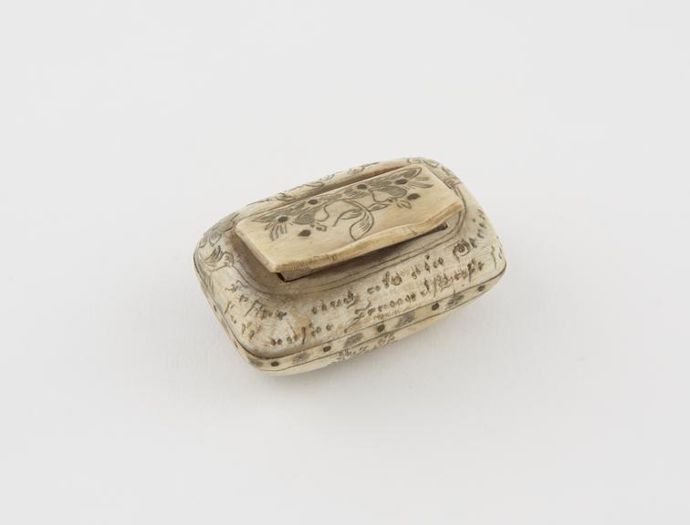 Oblong bone snuff box with rounded corners and hinged lid | Science ...