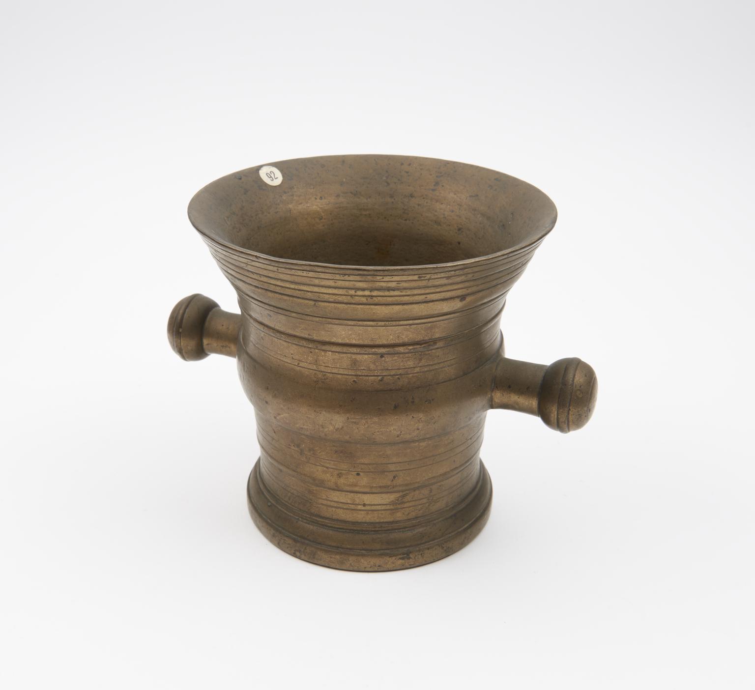 Tall, thin brass (?) mortar, slightly flared foot, | Science Museum ...