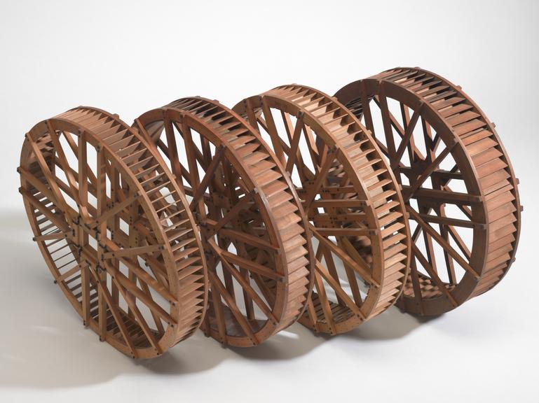 Model (scale 1:10) of overshot water-wheel with three part ventilated ...