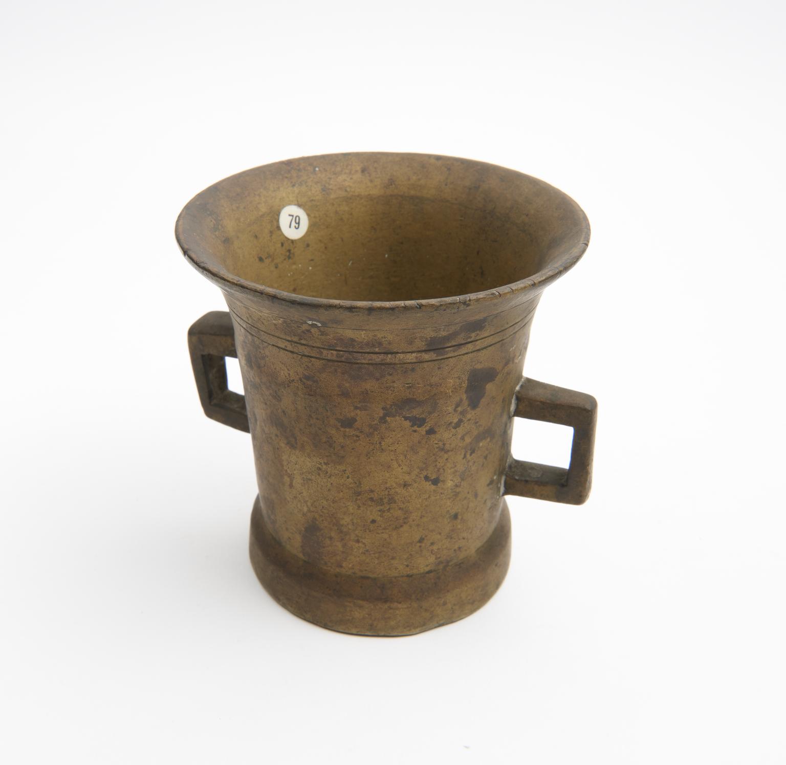 Small tall brass (?) mortar, flared rim, high squa | Science Museum ...