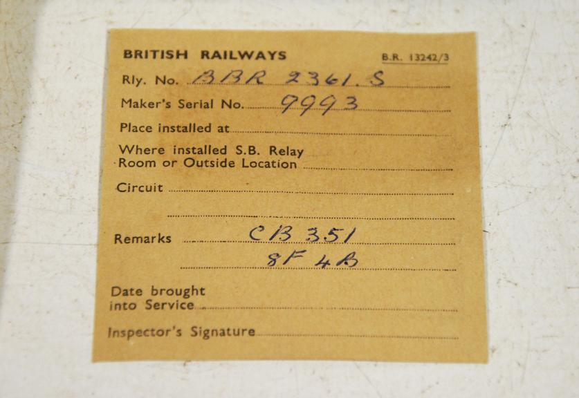 British Railways Shelf Relay | Science Museum Group Collection