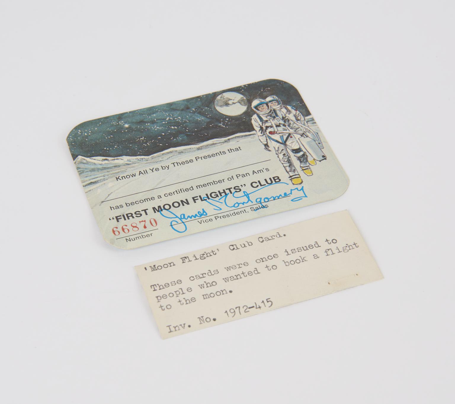 Membership card for the Pan-Am 'First Moon Flights Club' | Science ...