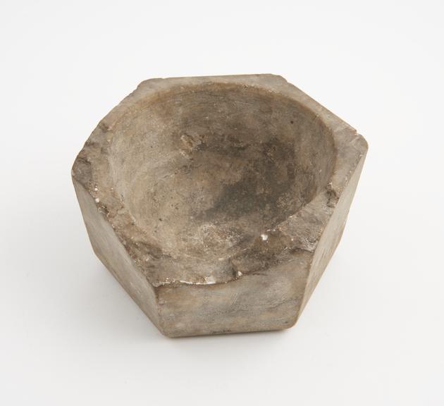 Hexagonal stone mortar | Science Museum Group Collection