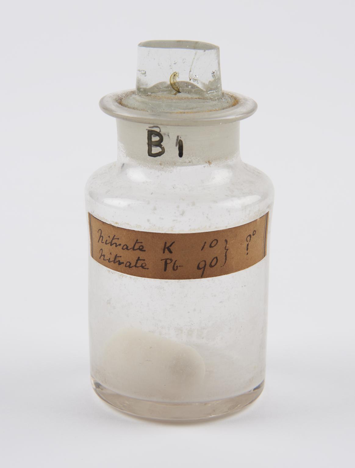 Bottle containing alloy of 10% potassium nitrate (nitre) and 90% lead ...