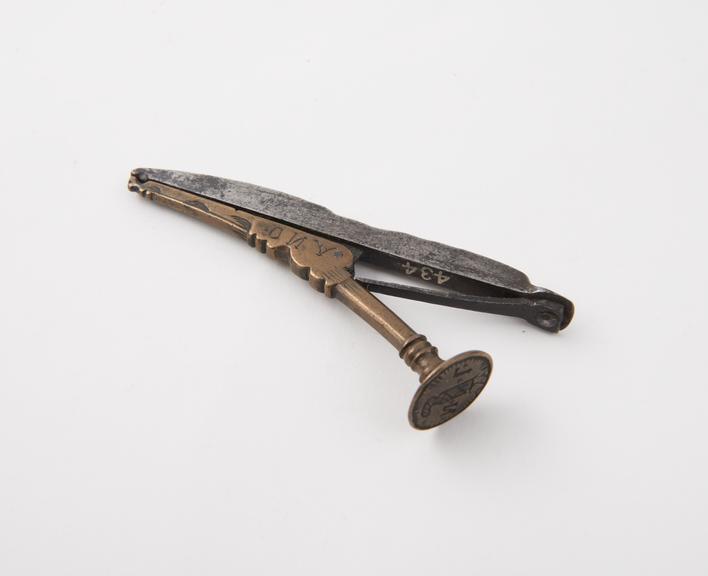 Fire-steel (length 3 5/8 ins) combined with ember-tongs | Science ...