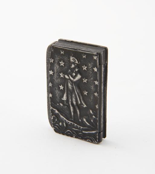 Tinder-box (length 1 7/8 in); rectangular; lid hinged at back; steel on ...