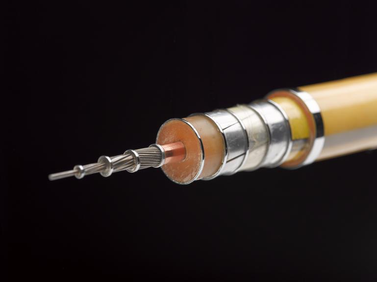 Specimen of lightweight transatlantic telephone cable, 1961 | Science ...