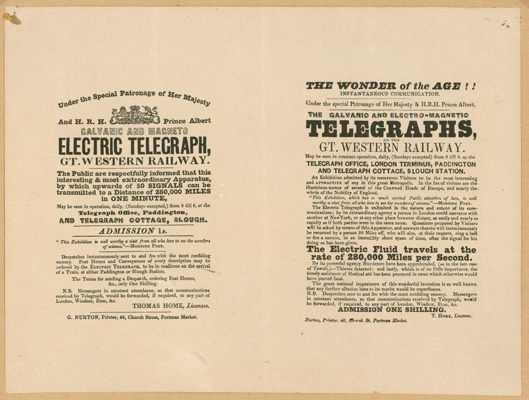 Advertisement placard for the exhibition of Cooke and Wheatstone's ...