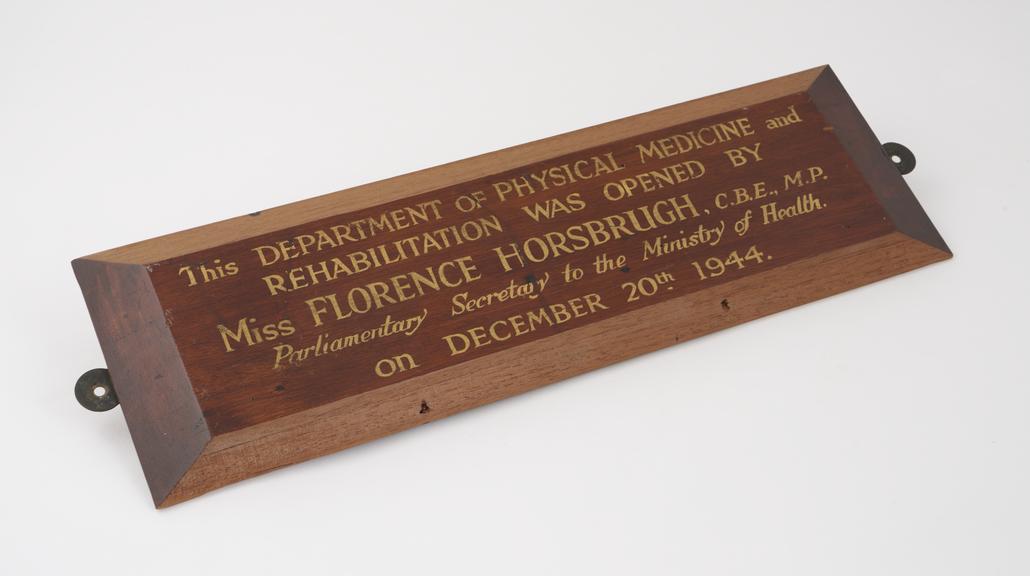 Plaque marking the opening of the physiotherapy department at Prince of ...