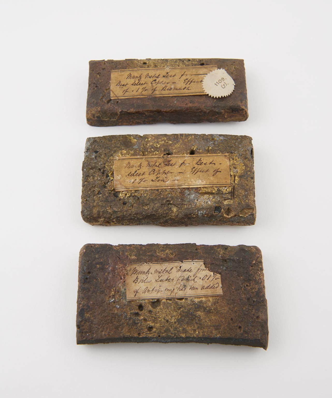 Series of castings of Muntz metal used as a test for the purity of the ...