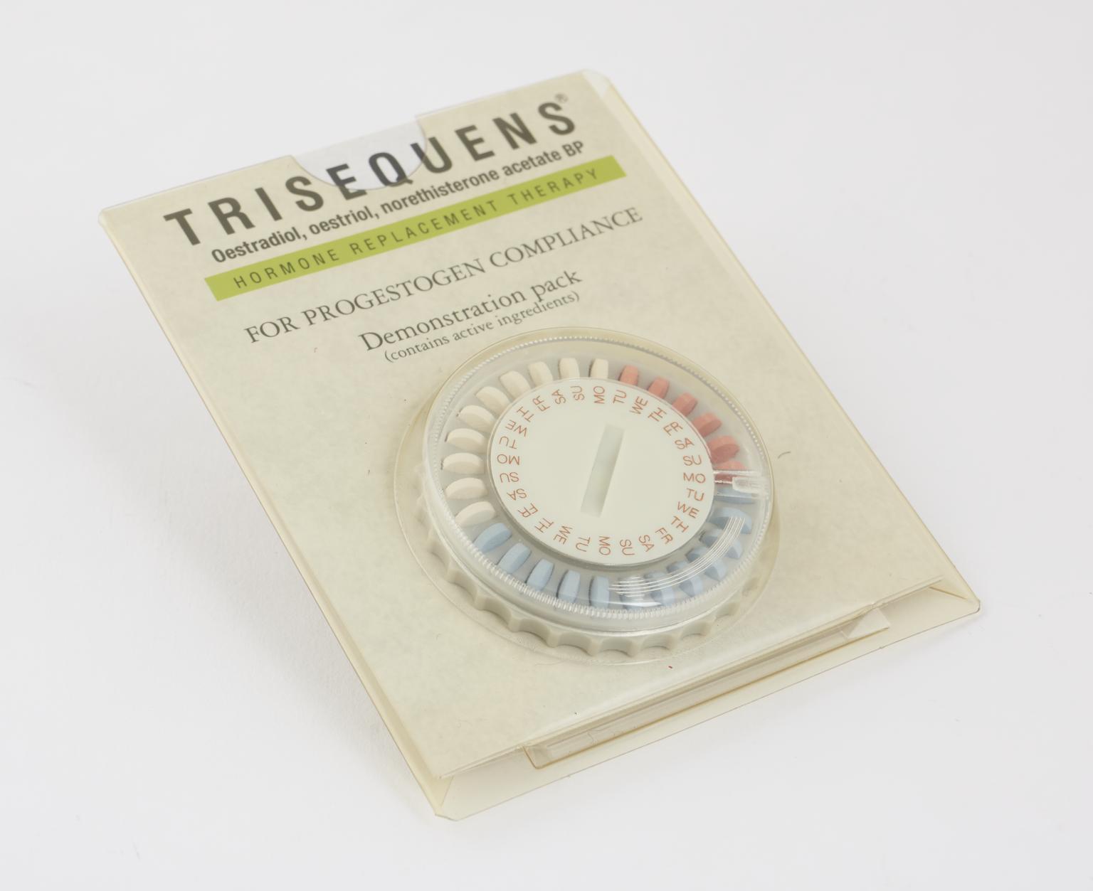 Demonstation pack of Trisequens hormone replacement therapy tablets ...