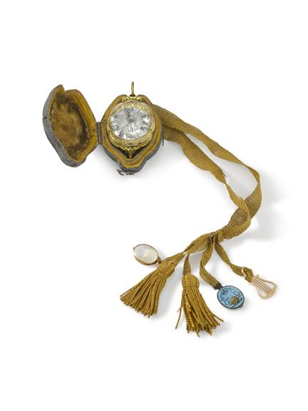 Oval crystal-cased watch with miniature and locket by A Senebier ...