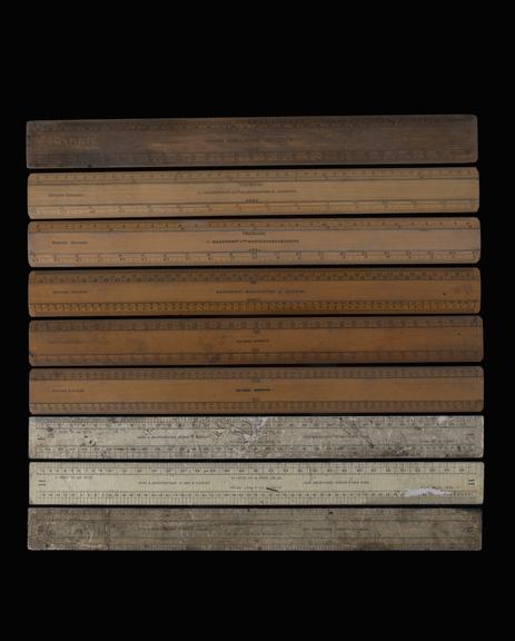 Box of "engine divided" rulers | Science Museum Group Collection