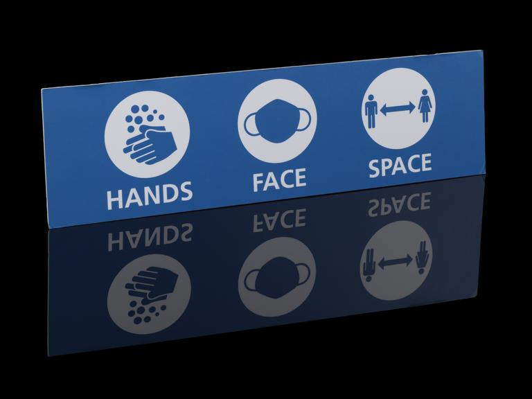 Lectern sign carrying the message "Hands. Face. Space" | Science Museum ...