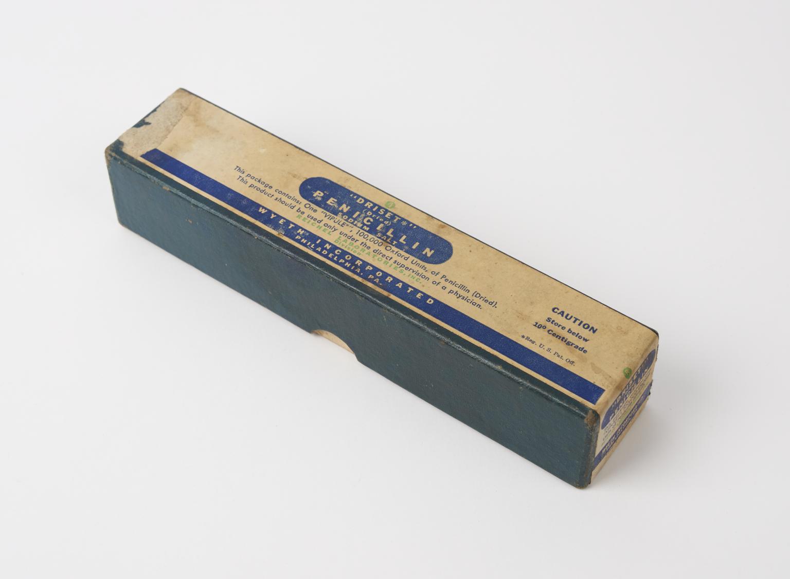 Cardboard box for 'Driset' dried penicillin salt, United States, 1945 ...