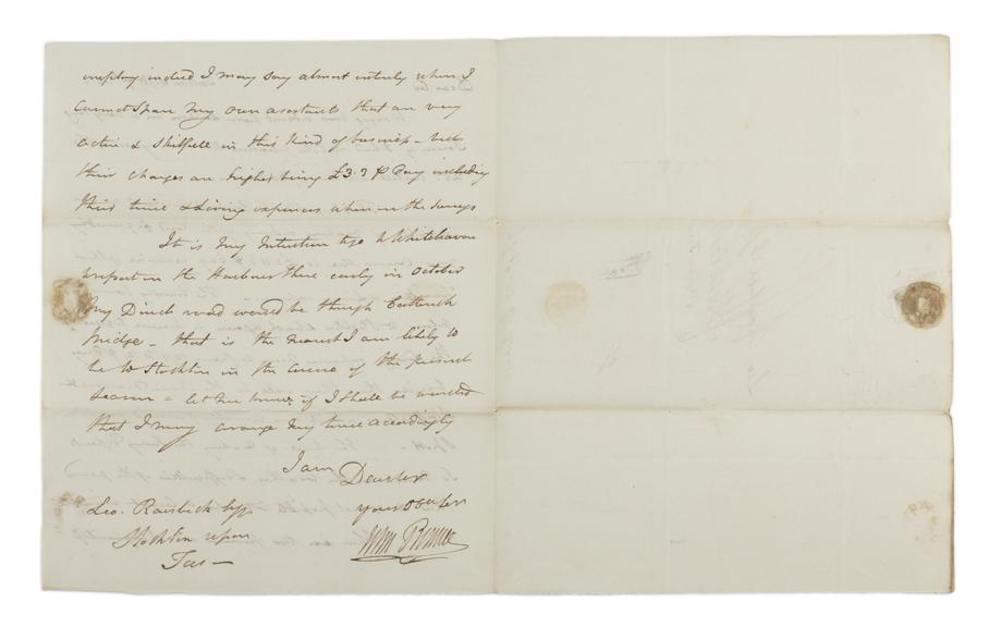 Letter from John Rennie, London to Leonard Raisbeck, Stockton-upon-Tees ...