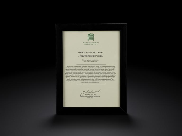 Framed private members bill from the Alan Turing pardon campaign ...