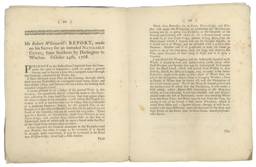 Pamphlet entitled ‘The Report of Mess. Brindley and Whitworth ...