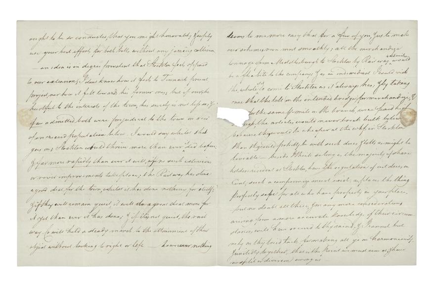 Letter from Edward Pease, Darlington to Leonard Raisbeck, Stockton-upon ...