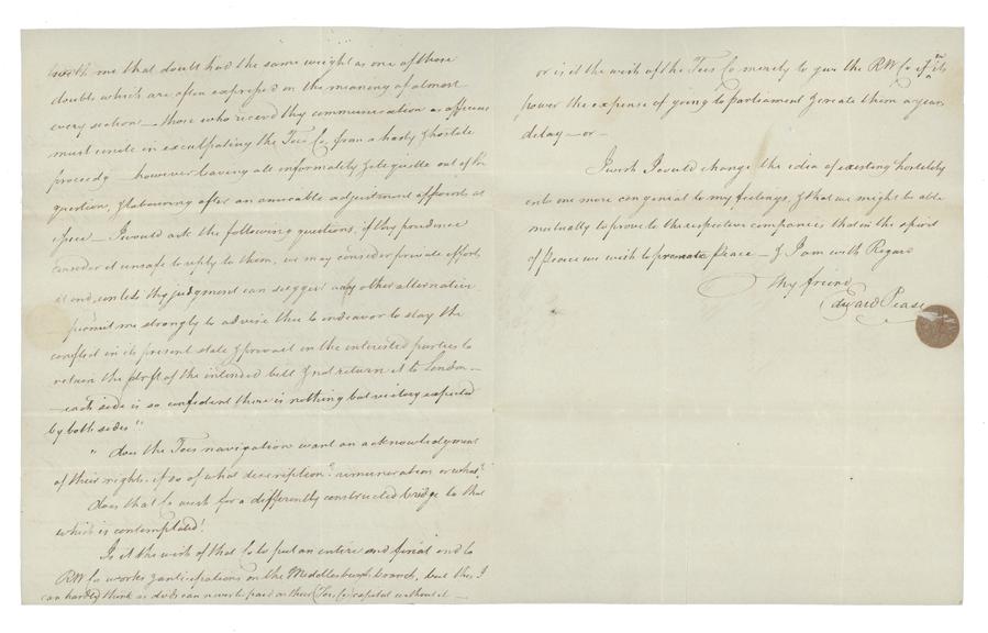 Letter from Edward Pease, Darlington to Leonard Raisbeck, Stockton-upon ...