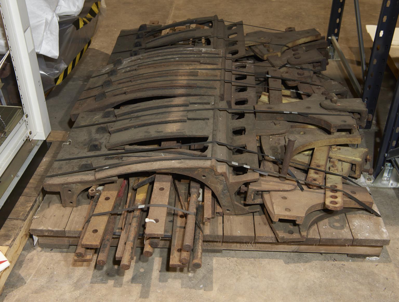 Signal lever frame components, Edwards, Furness Railway, dismantled ...