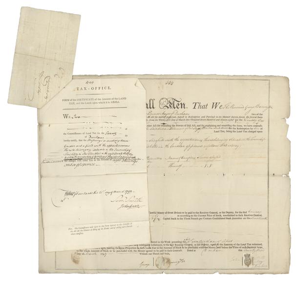 Printed certificate of the contract for the redemption of land tax in ...